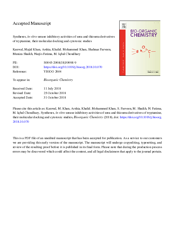 (PDF) Syntheses, in vitro urease inhibitory activities of urea and ...