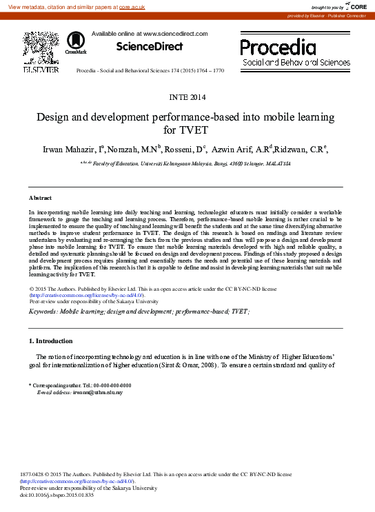 (PDF) Design and Development Performance-based into Mobile Learning for TVET
