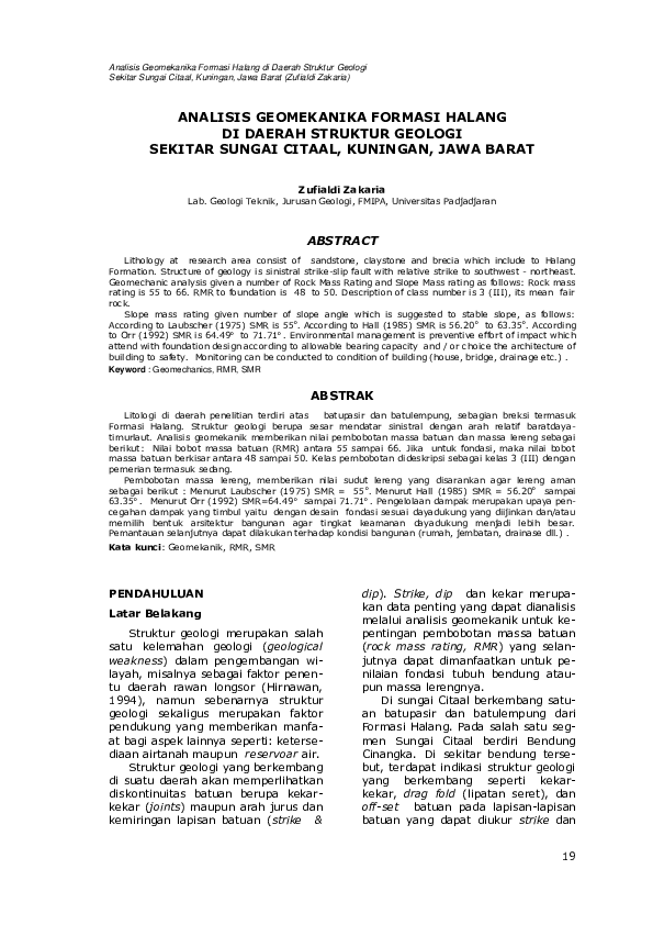 (PDF) Analisis Geomekanika Formasi Halang DI Daerah Struktur Geologi ...