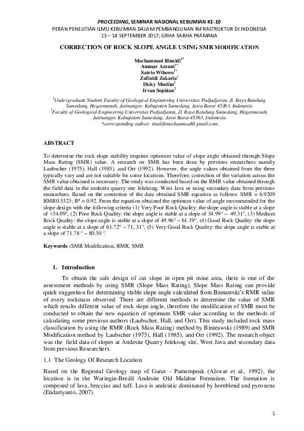 (PDF) Correction of Rock Slope Angle Using SMR Modification