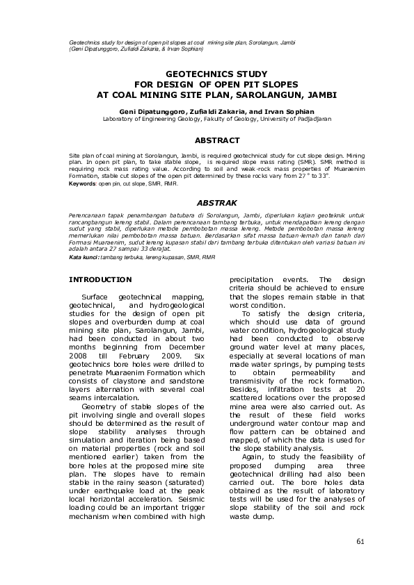 (PDF) Geotechnics Study for Design of Open Pit Slopes at Coal Mining ...