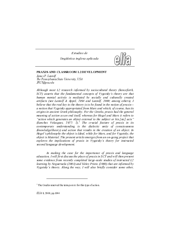 (PDF) Praxis and classroom L2 development