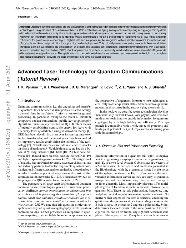 (PDF) Advanced Laser Technology for Quantum Communications (Tutorial ...