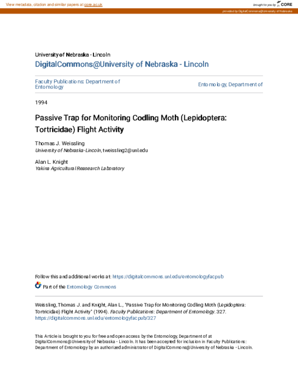 (PDF) Passive Trap for Monitoring Codling Moth (Lepidoptera: Tortricidae) Flight Activity