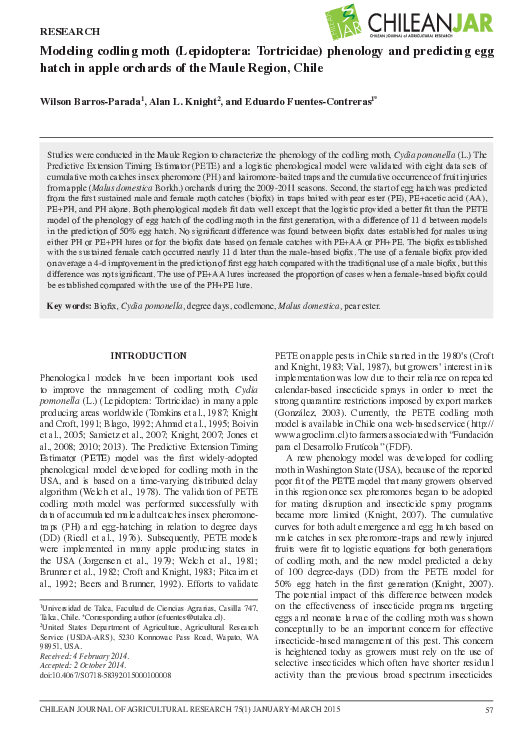 (PDF) Modeling codling moth (Lepidoptera: Tortricidae) phenology and ...