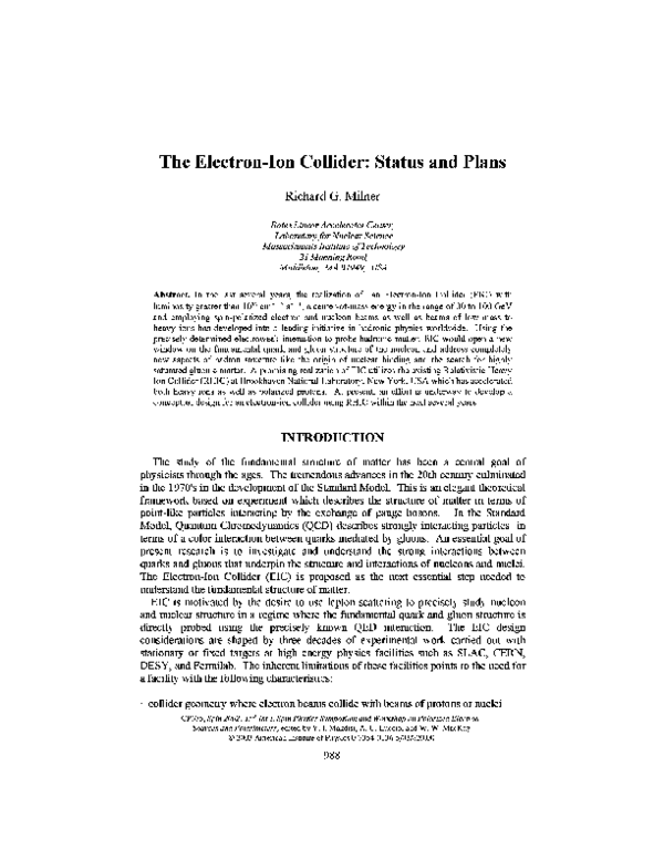 (PDF) The Electron-Ion Collider: Status and Plans