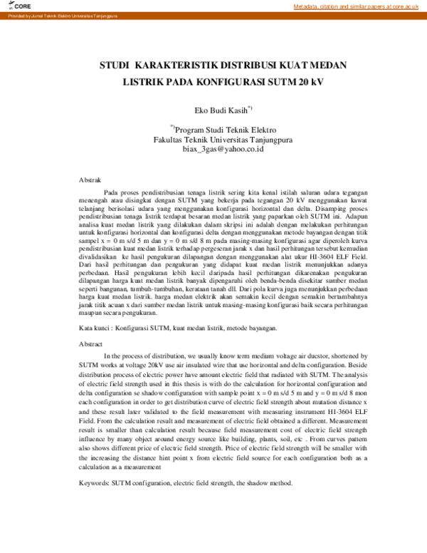 (PDF) STUDI KARAKTERISTIK DISTRIBUSI KUAT MEDAN LISTRIK PADA ...