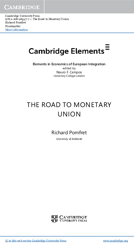 (PDF) The Road to a Monetary Union