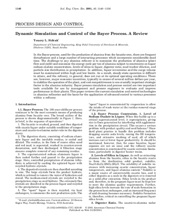 (PDF) Dynamic Simulation and Control of the Bayer Process. A Review