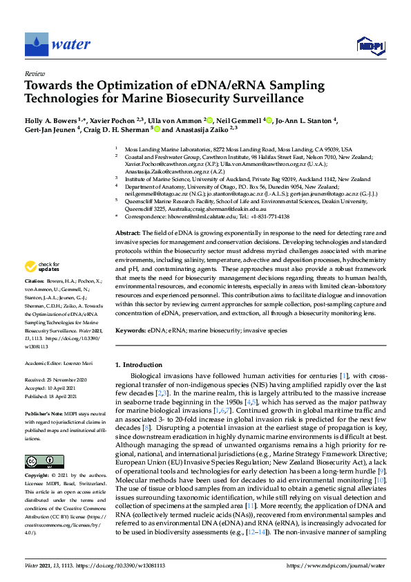 Towards the Optimization of eDNA/eRNA Sampling Technologies for Marine ...