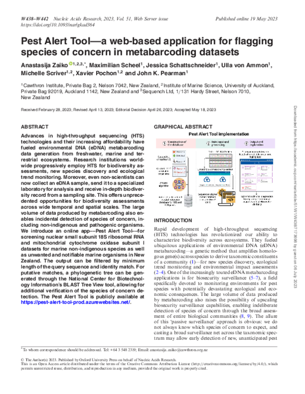 (PDF) Pest Alert Tool for Metabarcoding Data Screening