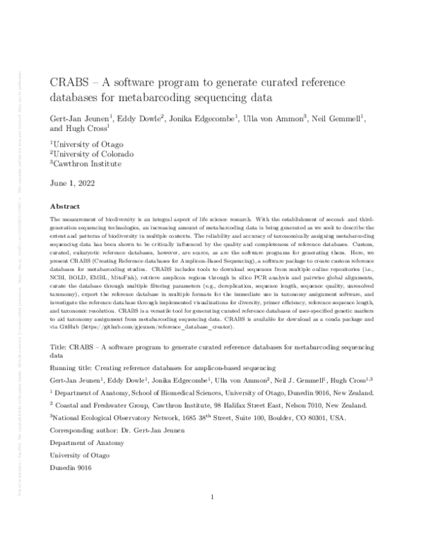 (PDF) CRABS -- A software program to generate curated reference databases for metabarcoding ...
