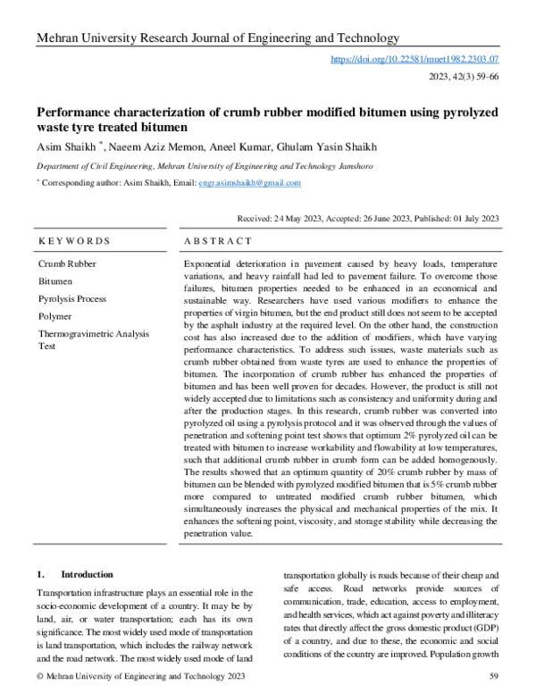 (PDF) Performance characterization of crumb rubber modified bitumen ...