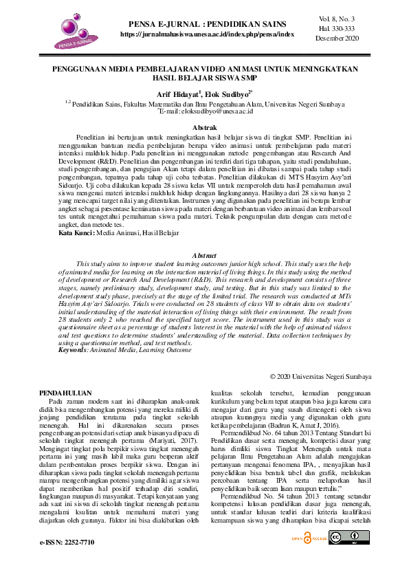 (PDF) Penggunaan Media Pembelajaran Video Animasi Untuk Meningkatkan ...