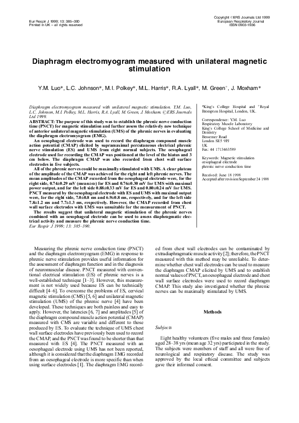 (PDF) Diaphragm electromyogram measured with unilateral magnetic stimulation | Yuan-ming Luo ...