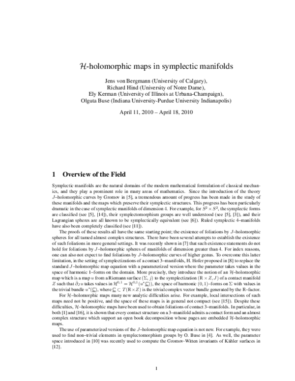 (PDF) H-holomorphic maps in symplectic manifolds | ely kerman - Academia.edu