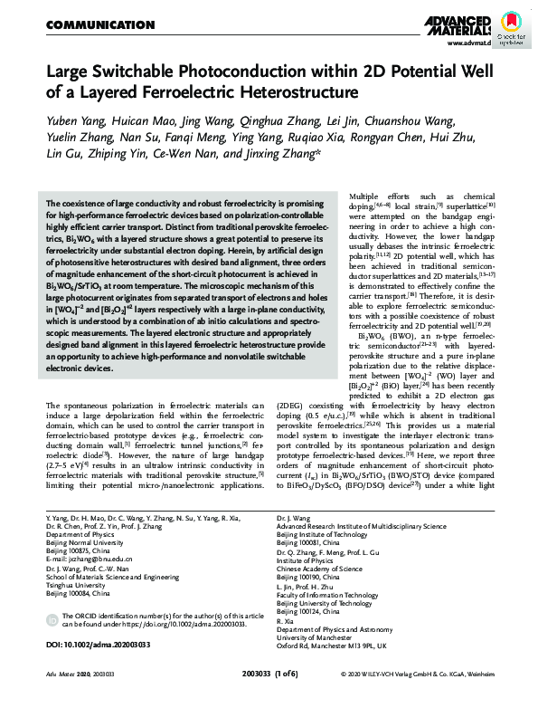 (PDF) Large Switchable Photoconduction within 2D Potential Well of a ...