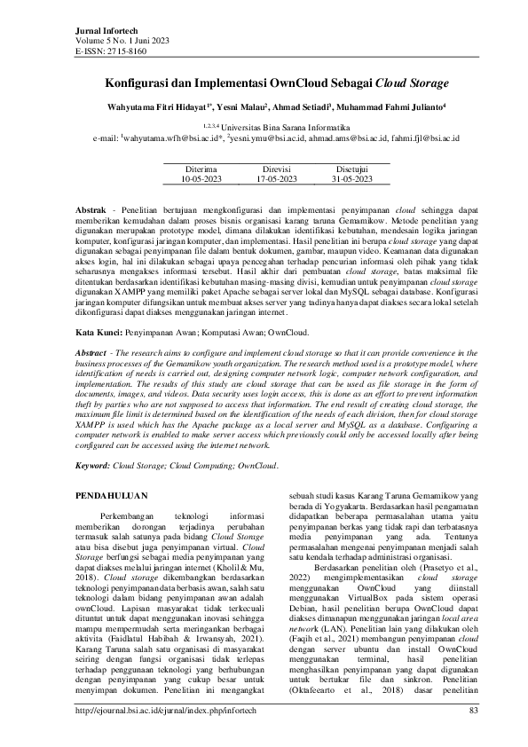 (PDF) Konfigurasi dan Implementasi OwnCloud Sebagai Cloud Storage