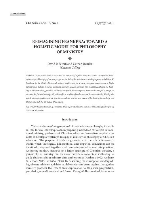 (PDF) Reimagining Frankena: Toward a Holistic Model for Philosophy of ...