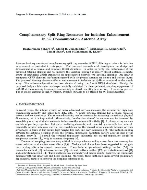 (PDF) Complementary Split Ring Resonator for Isolation Enhancement in 5G Communication Antenna Array