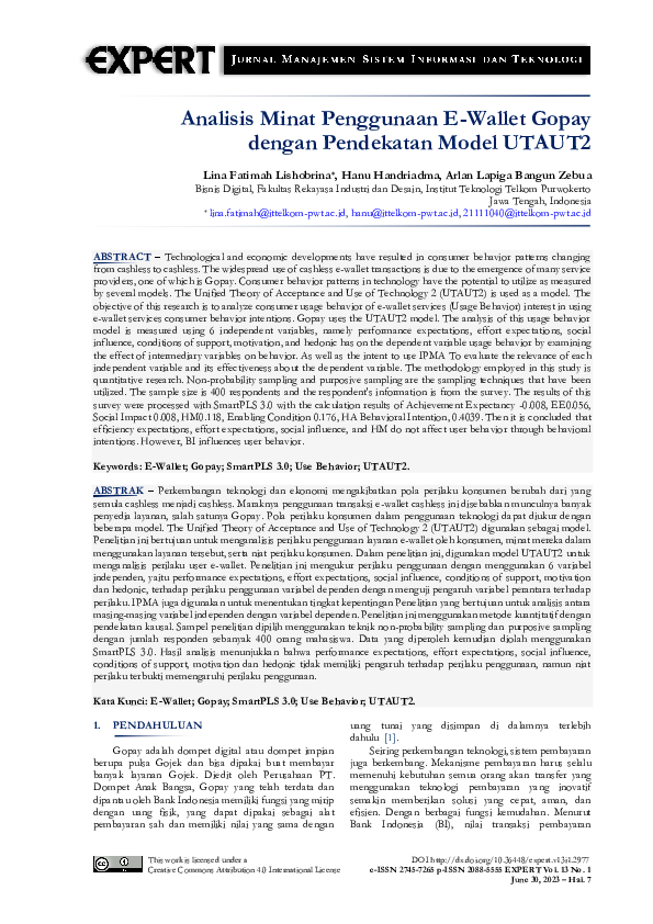 (PDF) Analisis Minat Penggunaan E-Wallet Gopay dengan Pendekatan Model UTAUT2