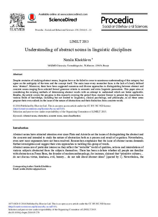 (PDF) Understanding of Abstract Nouns in Linguistic Disciplines