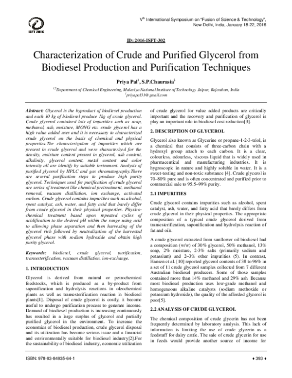 (PDF) Characterization of Crude and Purified Glycerol from Biodiesel ...