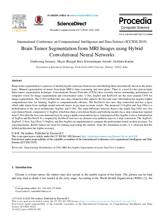 Pdf Brain Tumor Segmentation From Mri Images Using Hybrid Convolutional Neural Networks Abdu 