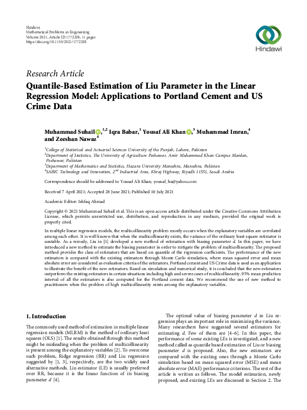 Pdf Quantile Based Estimation Of Liu Parameter In The Linear
