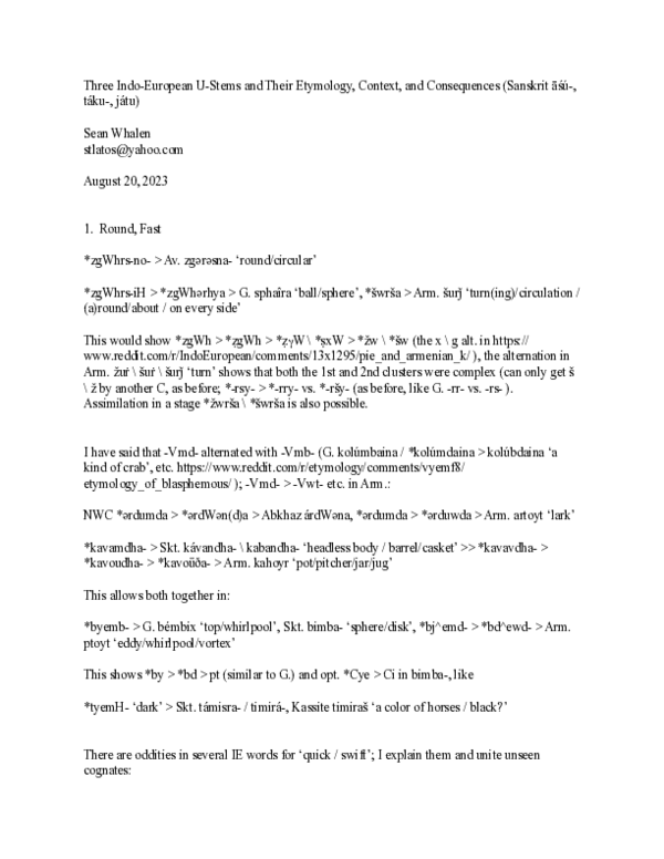 (PDF) Three Indo European U-Stems and Their Etymology, Context, and ...
