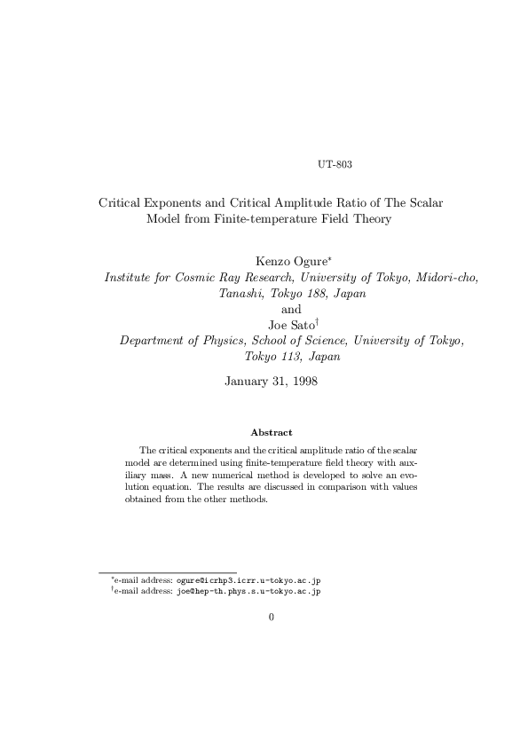(PDF) Critical exponents and critical amplitude ratio of the scalar ...