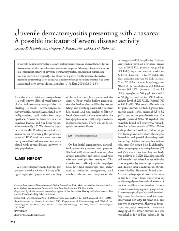 (PDF) Juvenile Dermatomyositis Presenting With Anasarca