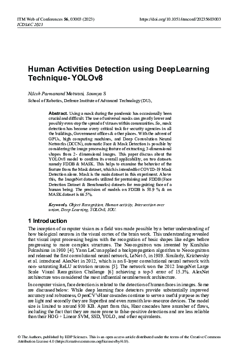 Pdf Human Activities Detection Using Deeplearning Technique Yolov8