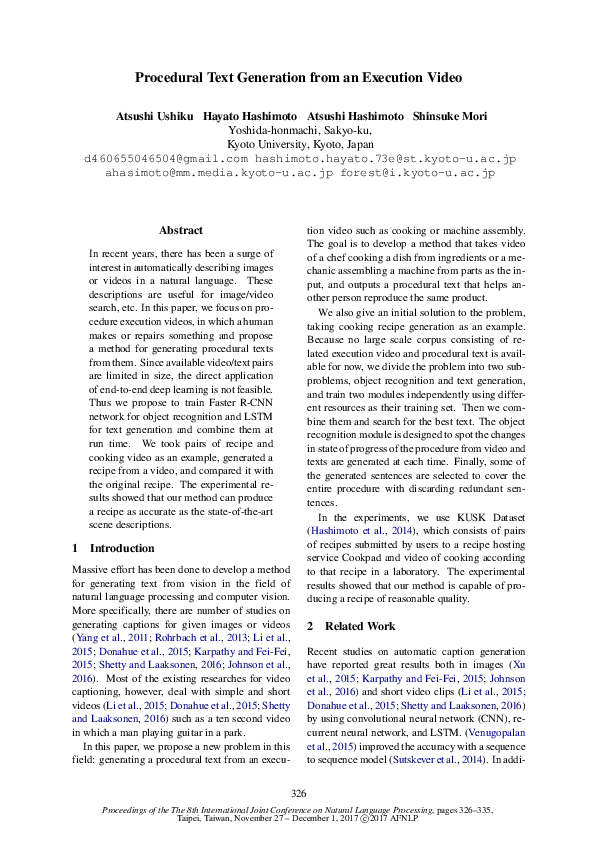 (PDF) Procedural Text Generation from an Execution Video