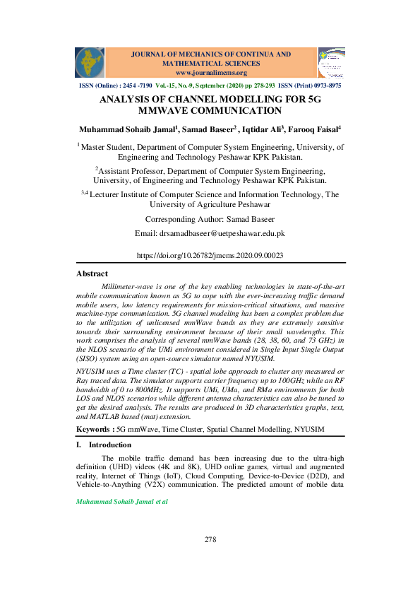 (PDF) ANALYSIS OF CHANNEL MODELLING FOR 5G mmWAVE COMMUNICATION