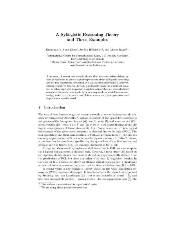 (PDF) A Syllogistic Reasoning Theory and Three Examples | Marco Ragni ...