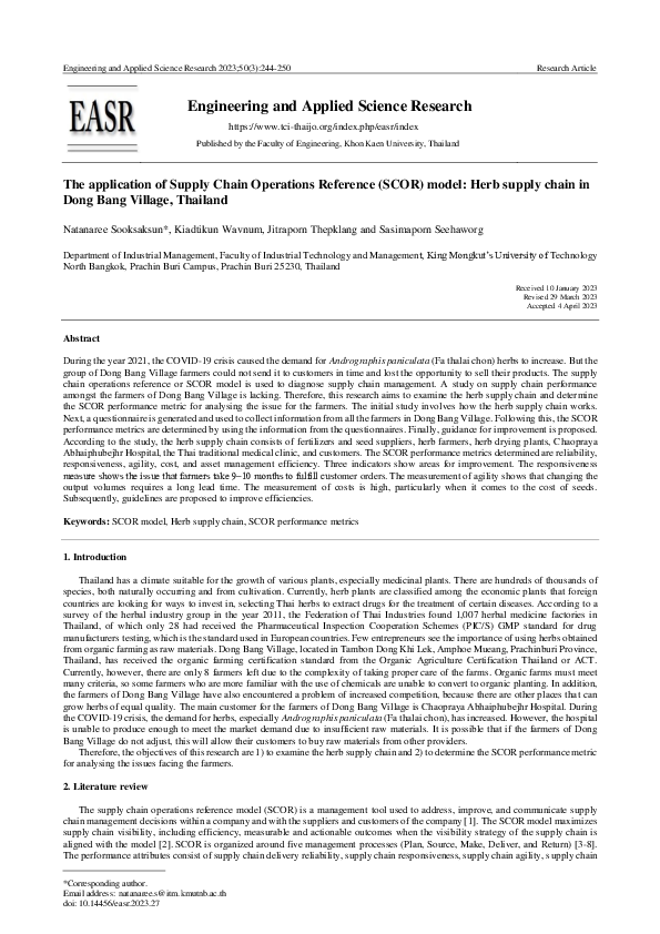 (PDF) The application of Supply Chain Operations Reference (SCOR) model ...