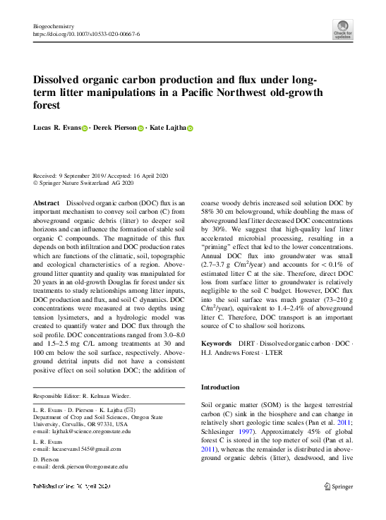 (PDF) Dissolved organic carbon production and flux under long-term litter manipulations in a ...
