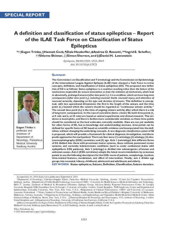 (PDF) A definition and classification of status epilepticus - Report of ...