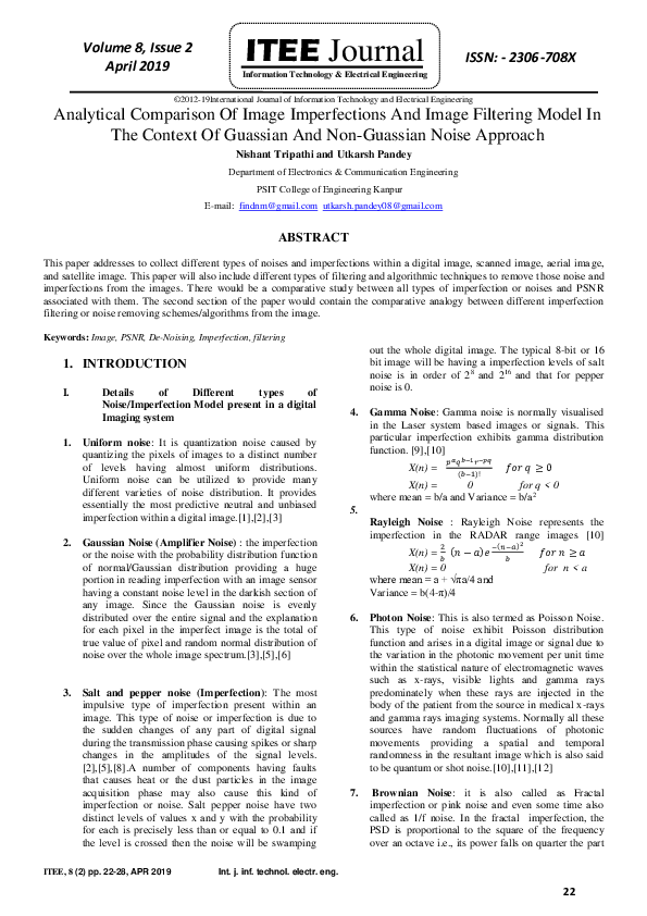 (PDF) Comparison Of Image Imperfections And Image Filtering Model In ...