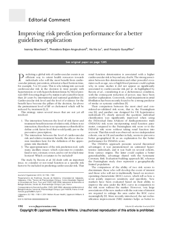 (PDF) Improving risk prediction performance for a better guidelines ...