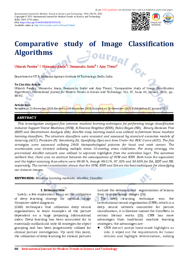 (PDF) Comparative study of Image Classification Algorithms