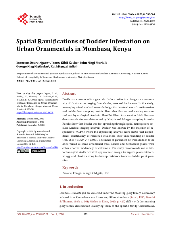(PDF) Spatial Ramifications of Dodder Infestation on Urban Ornamentals ...