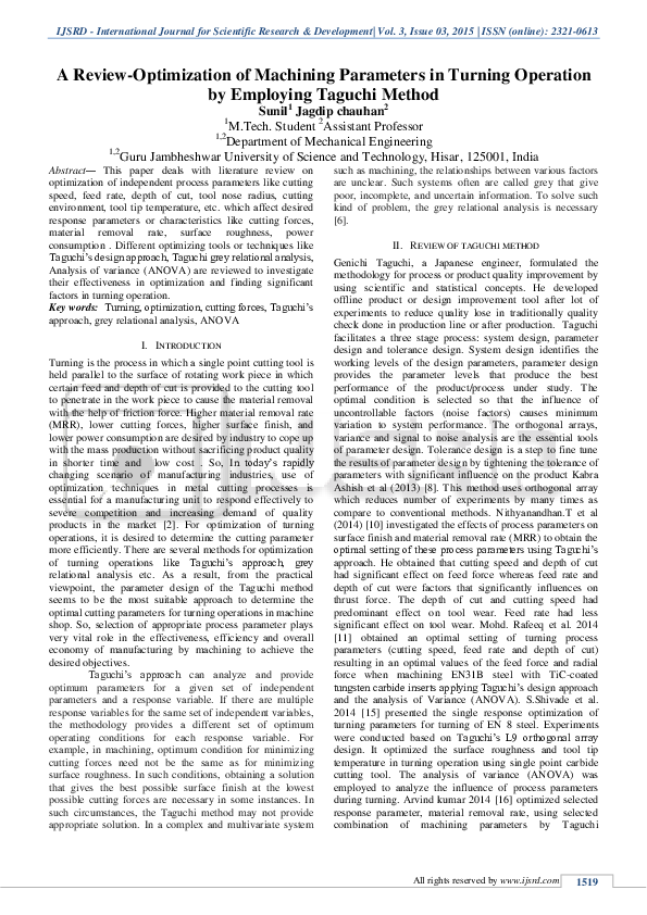 Pdf A Review Optimization Of Machining Parameters In Turning
