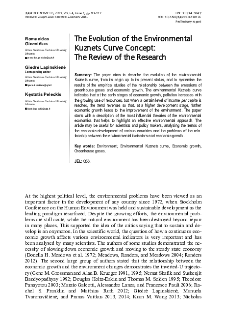 (PDF) The evolution of the environmental Kuznets curve concept: The ...