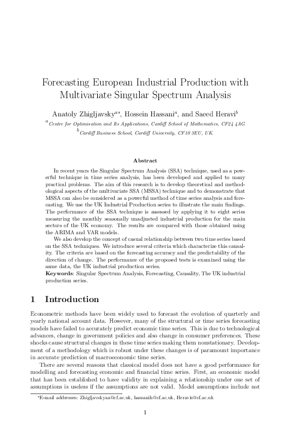 Pdf Forecasting European Industrial Production With Singular Spectrum