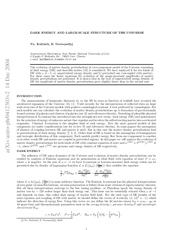 (PDF) Dark Energy and Large-Scale Structure of the Universe