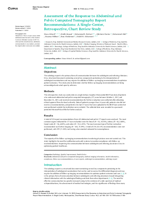 (PDF) Assessment of the Response to Abdominal and Pelvic Computed ...