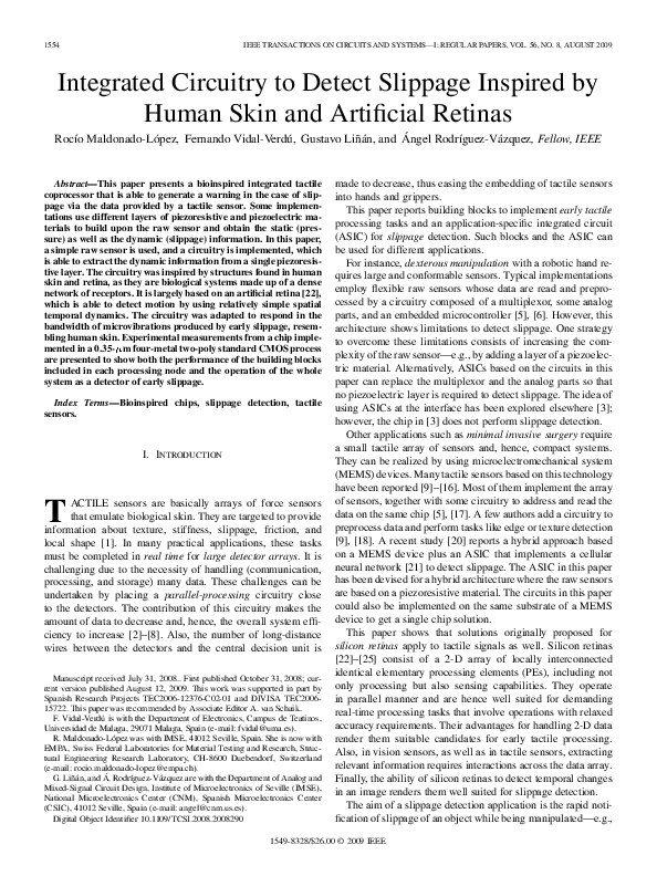 (PDF) Integrated Circuitry to Detect Slippage Inspired by Human Skin ...