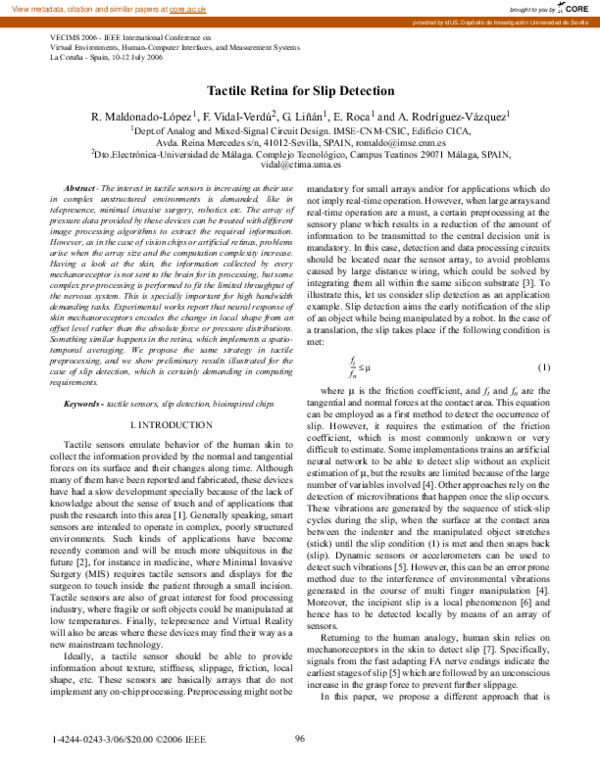 (PDF) Tactile Retina for Slip Detection